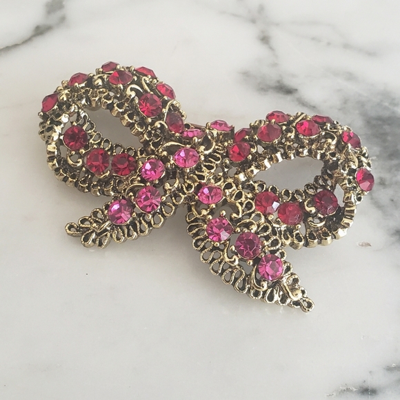 Vintage | Jewelry | Vintage Pink Red Bow Brooch | Poshmark